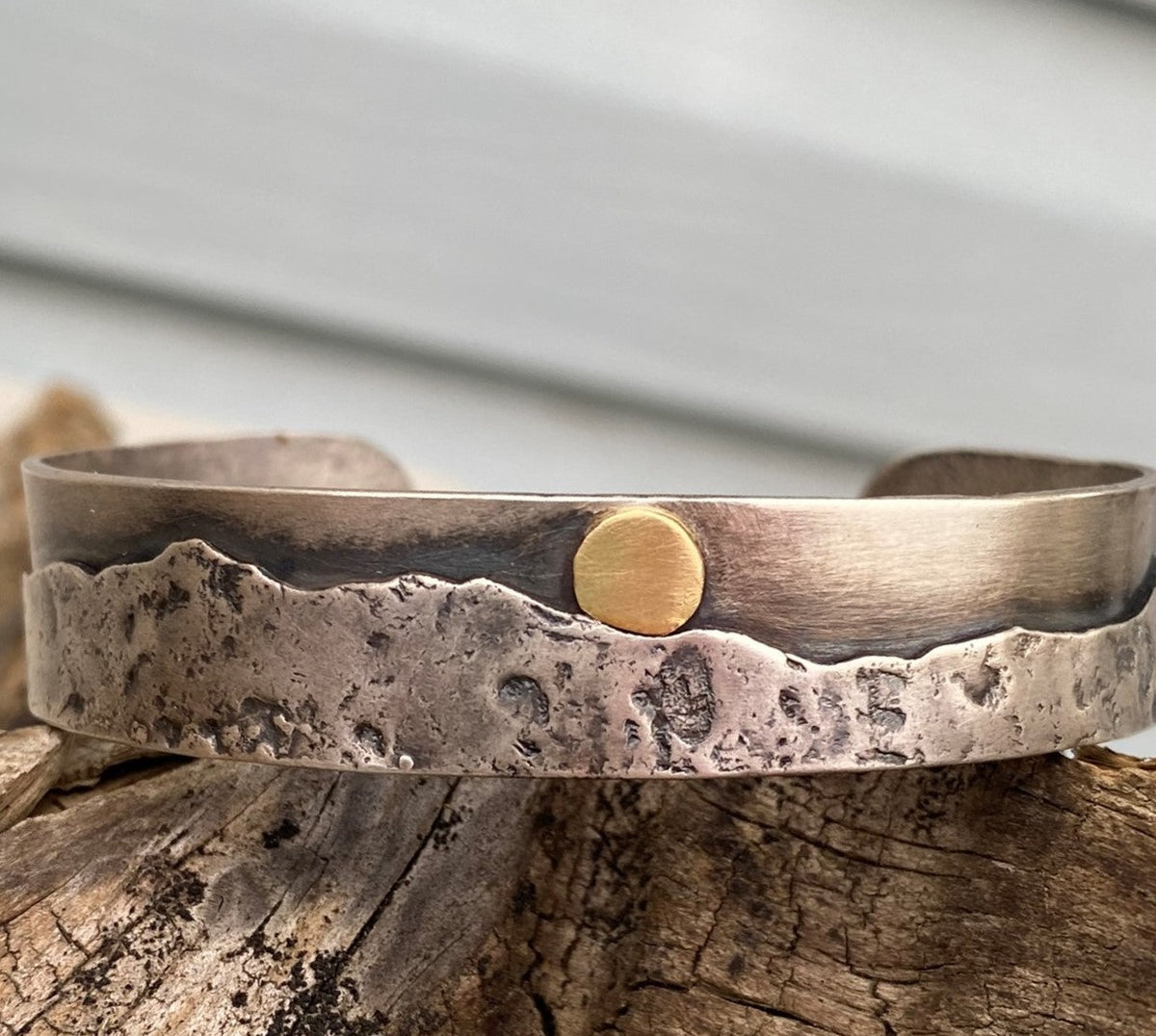Sterling Silver Mountain Landscape Cuff Bracelet with 14k Gold ...