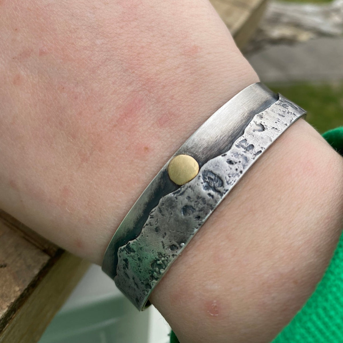 Sterling Silver Mountain Landscape Cuff Bracelet with 14k Gold ...